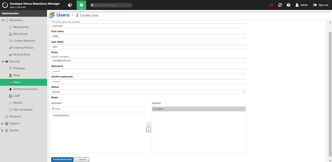 Custom node module management using private npm registry configured in Sonatype Nexus Repository